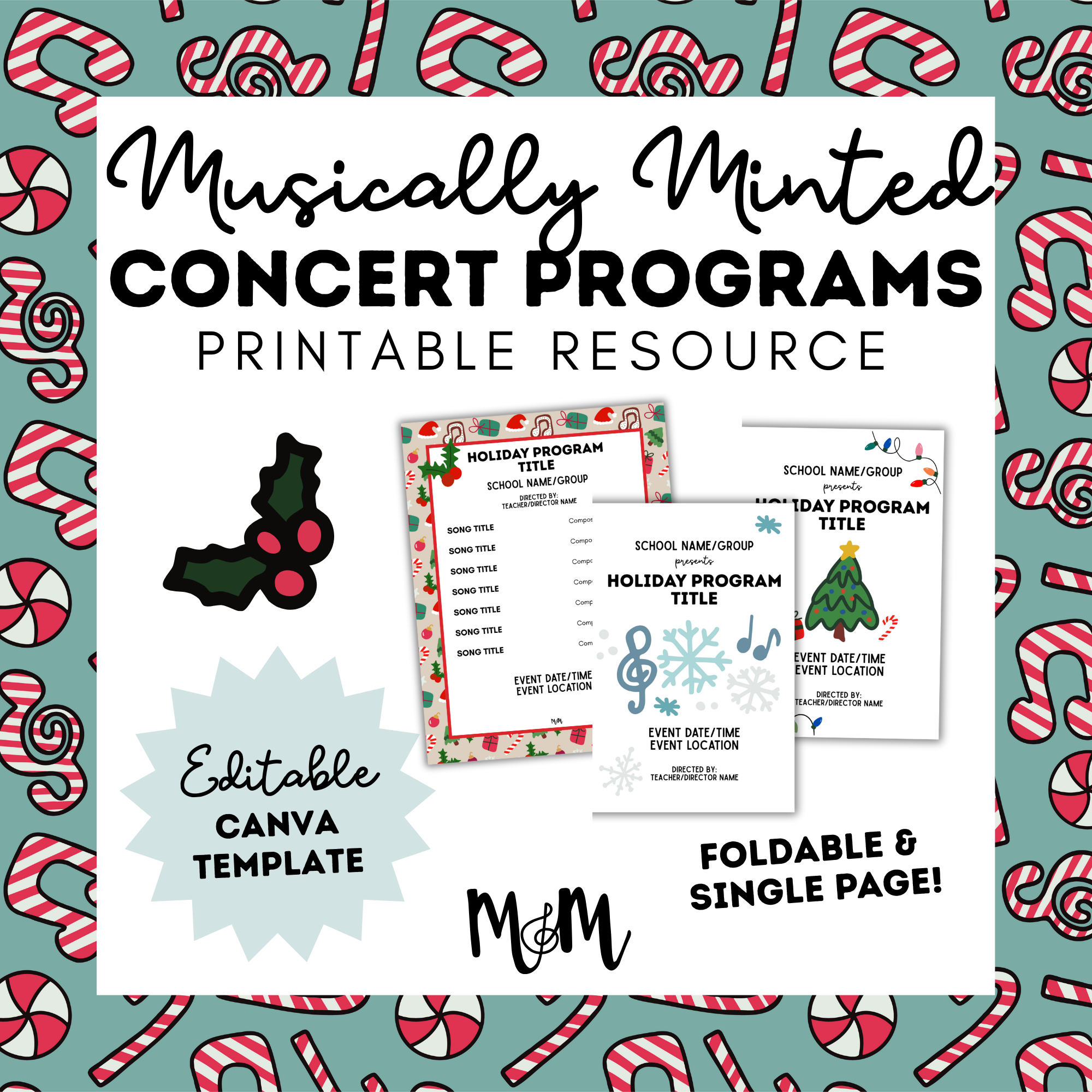 Holiday & Winter Concert Program Templates | Editable Canva Template D ...