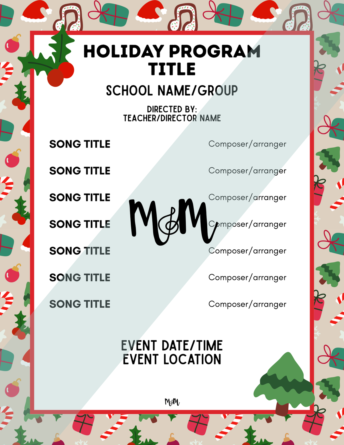Holiday & Winter Concert Program Templates | Editable Canva Template D ...