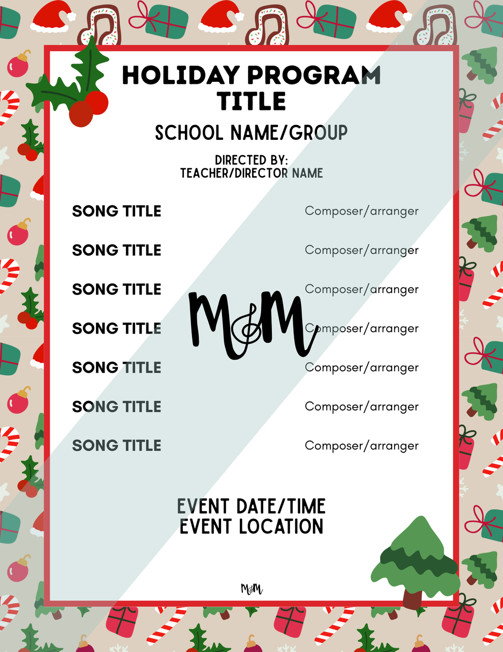 Holiday & Winter Concert Program Templates | Editable Canva Template D ...