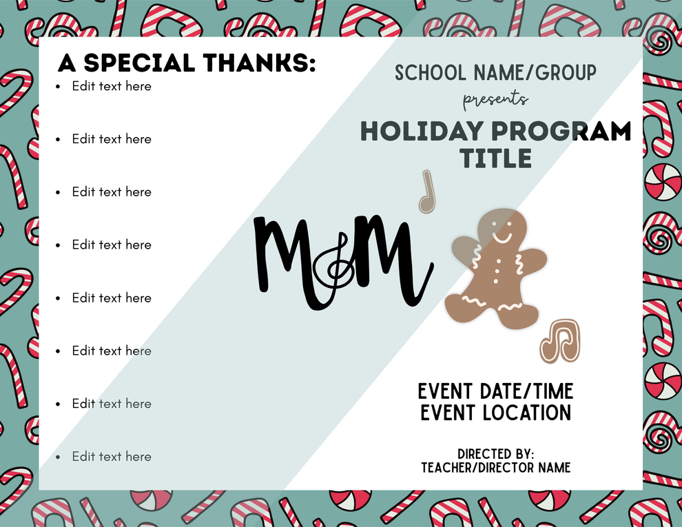 Holiday & Winter Concert Program Templates | Editable Canva Template D ...