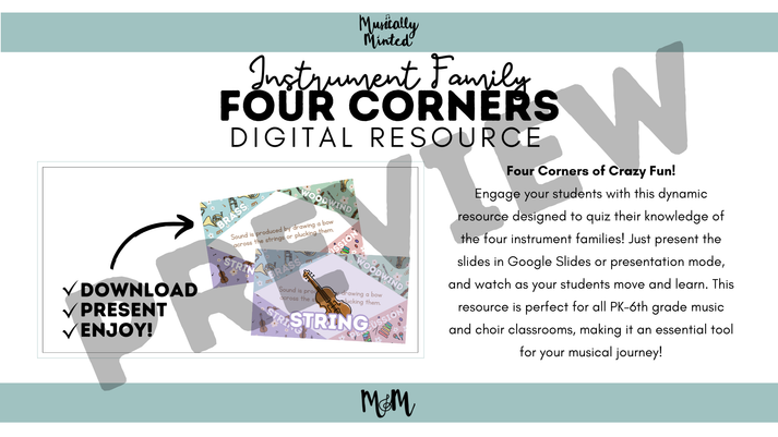 Instrument Family: Four Corners Game | Music Classroom Google Slide Di ...