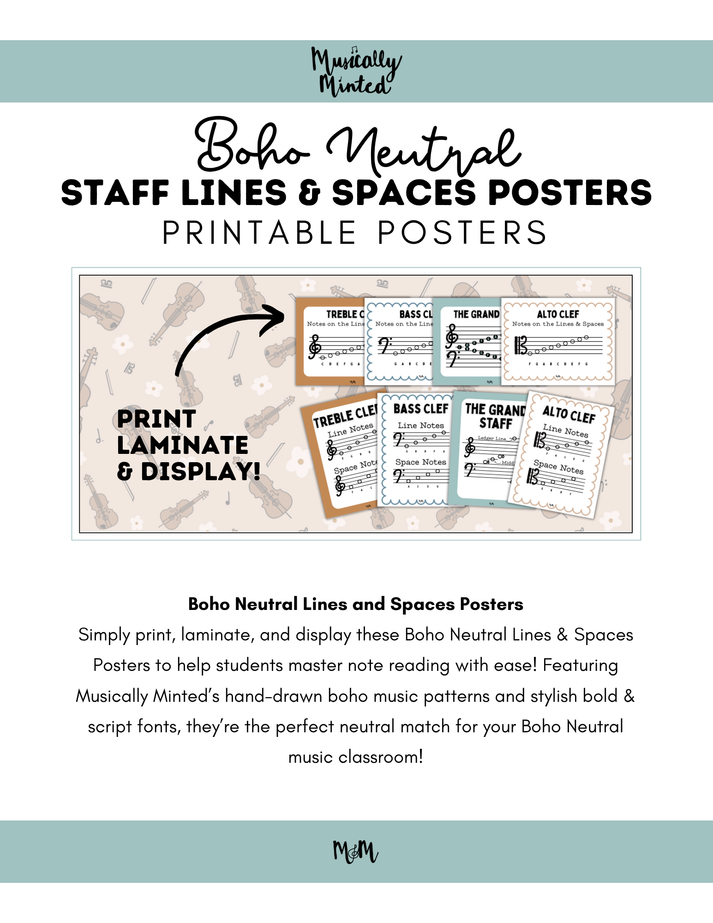 Boho Neutral: Lines & Spaces Posters DIGITAL DOWNLOAD – Musically Minted