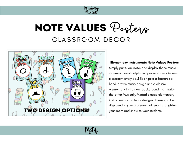 Elementary Instruments: Note Values Posters DIGITAL DOWNLOAD ...