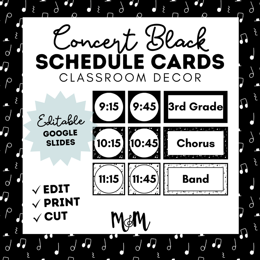 Concert Black: Pocket Chart Schedule Cards DIGITAL DOWNLOAD – Musically ...