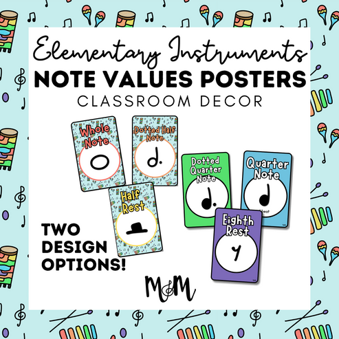 Elementary Instruments: Note Values Posters DIGITAL DOWNLOAD ...