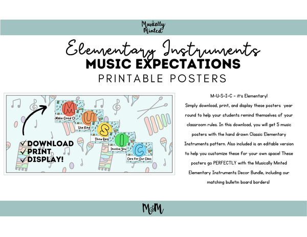 Elementary Instruments: Classroom Expectation Posters DIGITAL DOWNLOAD ...