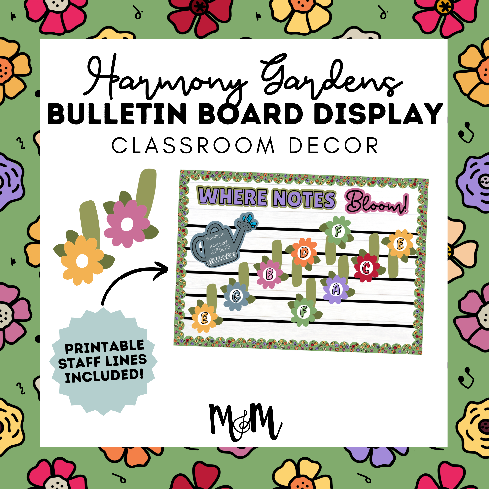 Where Notes Bloom Bulletin Board Set | Harmony Gardens Music Classroom ...