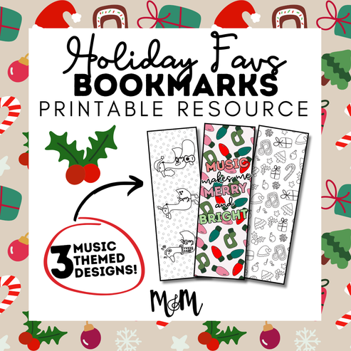 Holiday Favs | Music Bookmarks | Printable Coloring Activity DIGITAL D ...