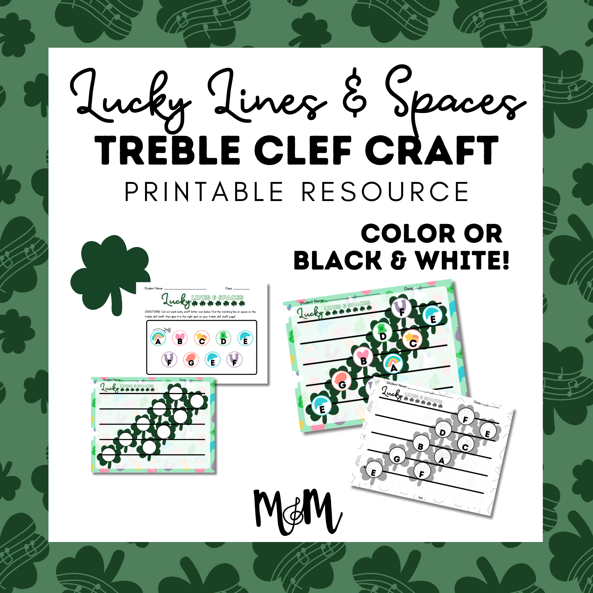 Lucky Lines & Spaces Craft | St. Patrick’s Day Treble Clef Activity DI ...