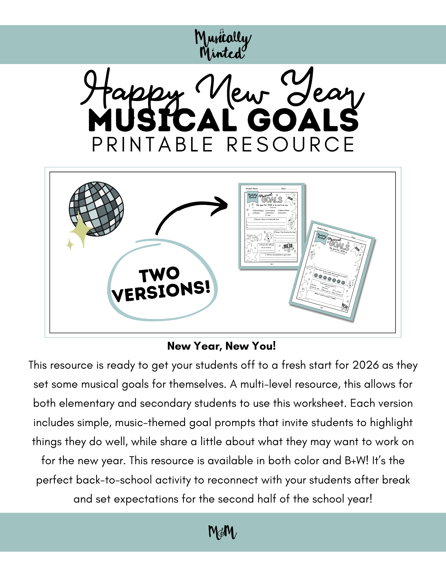 New Year 2026 | Musical Goals | Music Class Printable Worksheet DIGITA ...