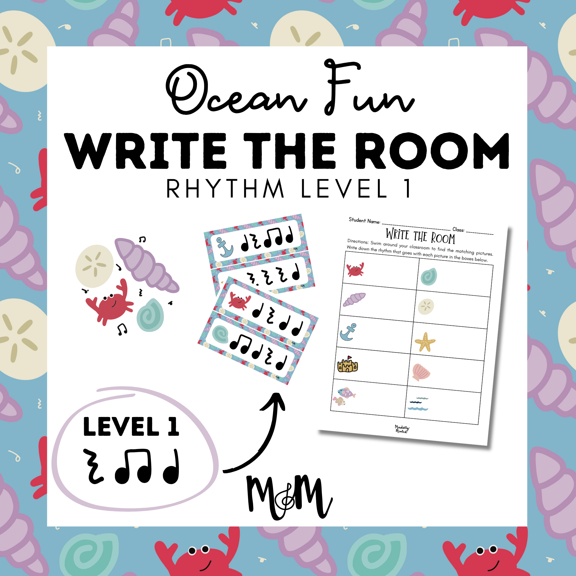 Ocean Fun Write the Room | Level 1 | Write the Room Rhythm Activity DI ...