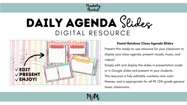 Rainbow Stripes: Agenda Slides DIGITAL DOWNLOAD – Musically Minted