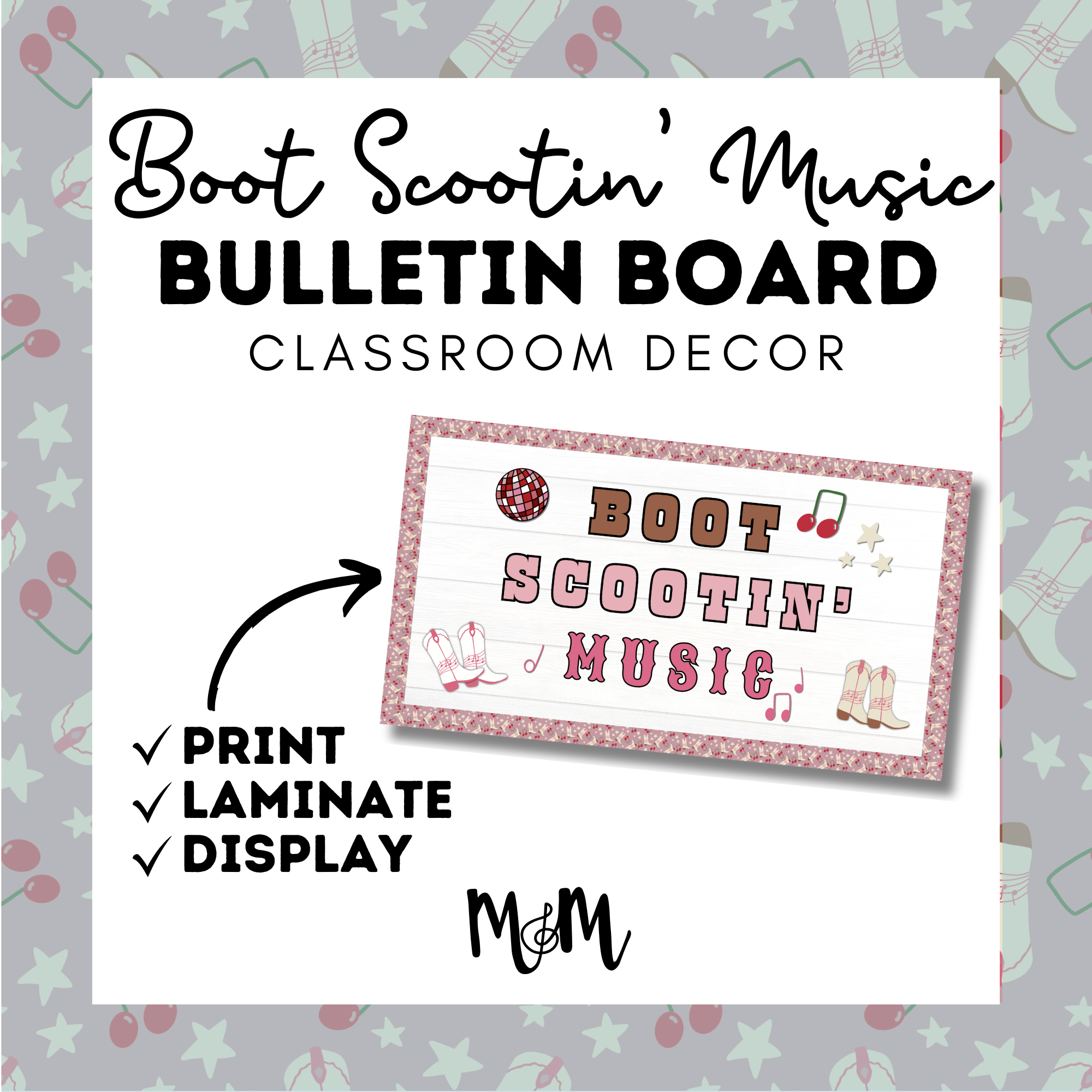 Pink Cowgirl: Boot Scootin" Music Bulletin Board Set | Print & Cut Mus ...