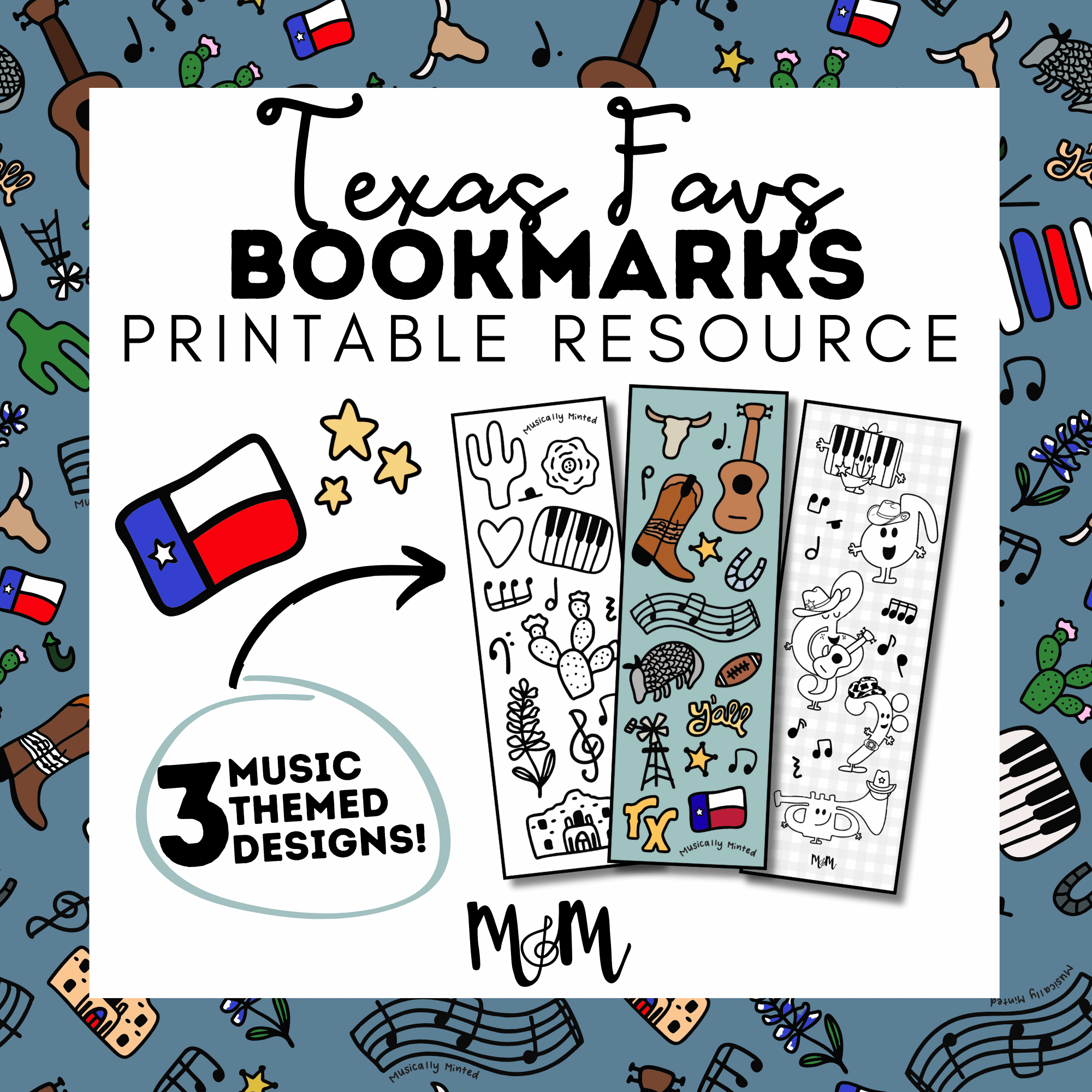 Texas Favs | Music Bookmarks | Printable Coloring Activity DIGITAL DOW ...