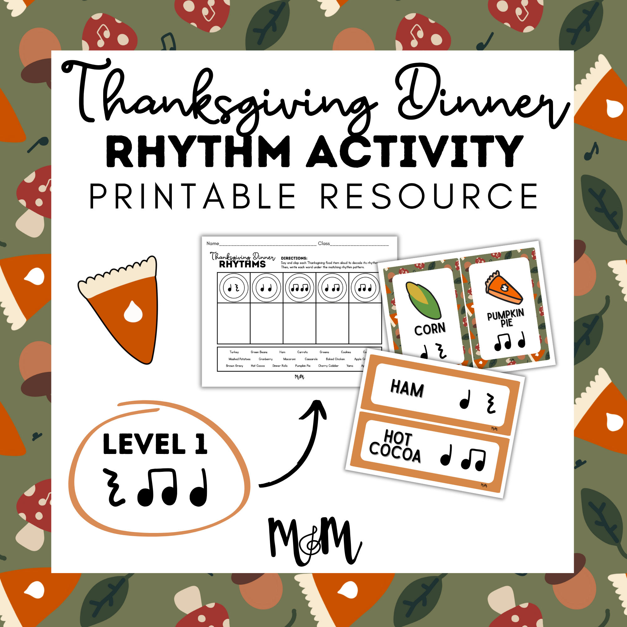 Thanksgiving Dinner Rhythms | Level 1 | Rhythm Decoding Activity and C ...