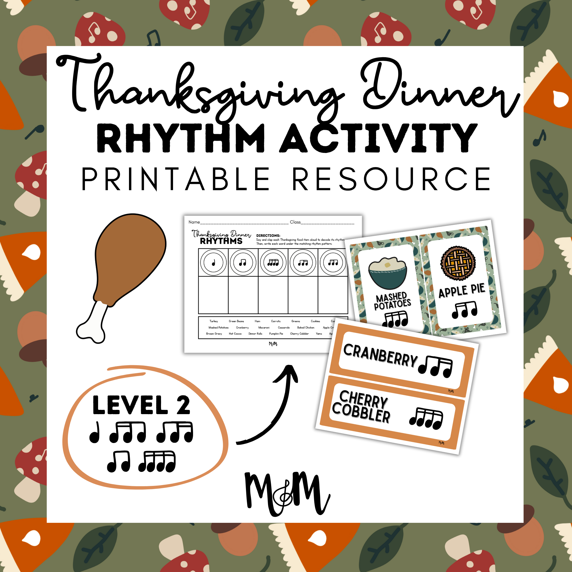 Thanksgiving Dinner Rhythms | Level 2 | Rhythm Decoding Activity and C ...