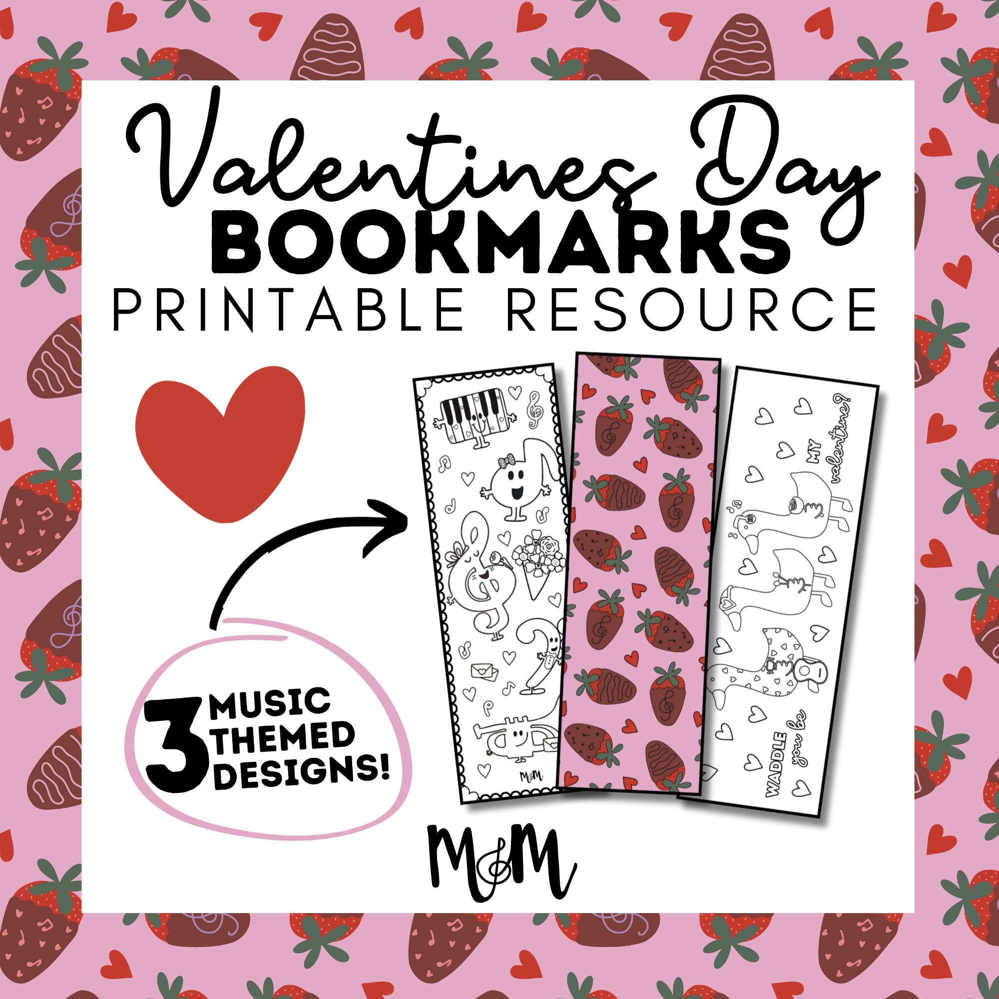 Valentines Day | Music Bookmarks | Printable Coloring Activity DIGITAL ...