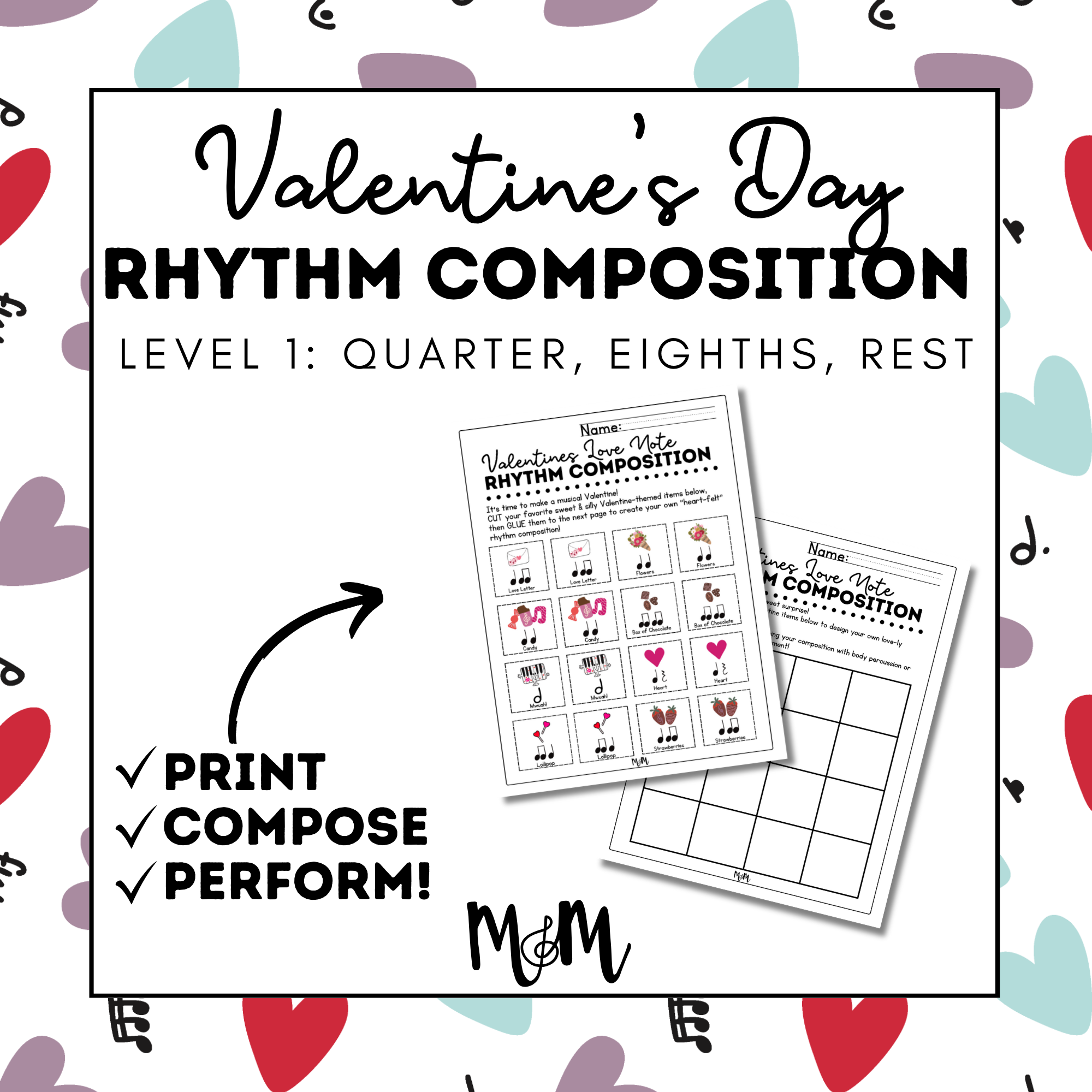 Valentines Day Cut & Glue | Rhythm Composition Activity | Level 1 | DI ...